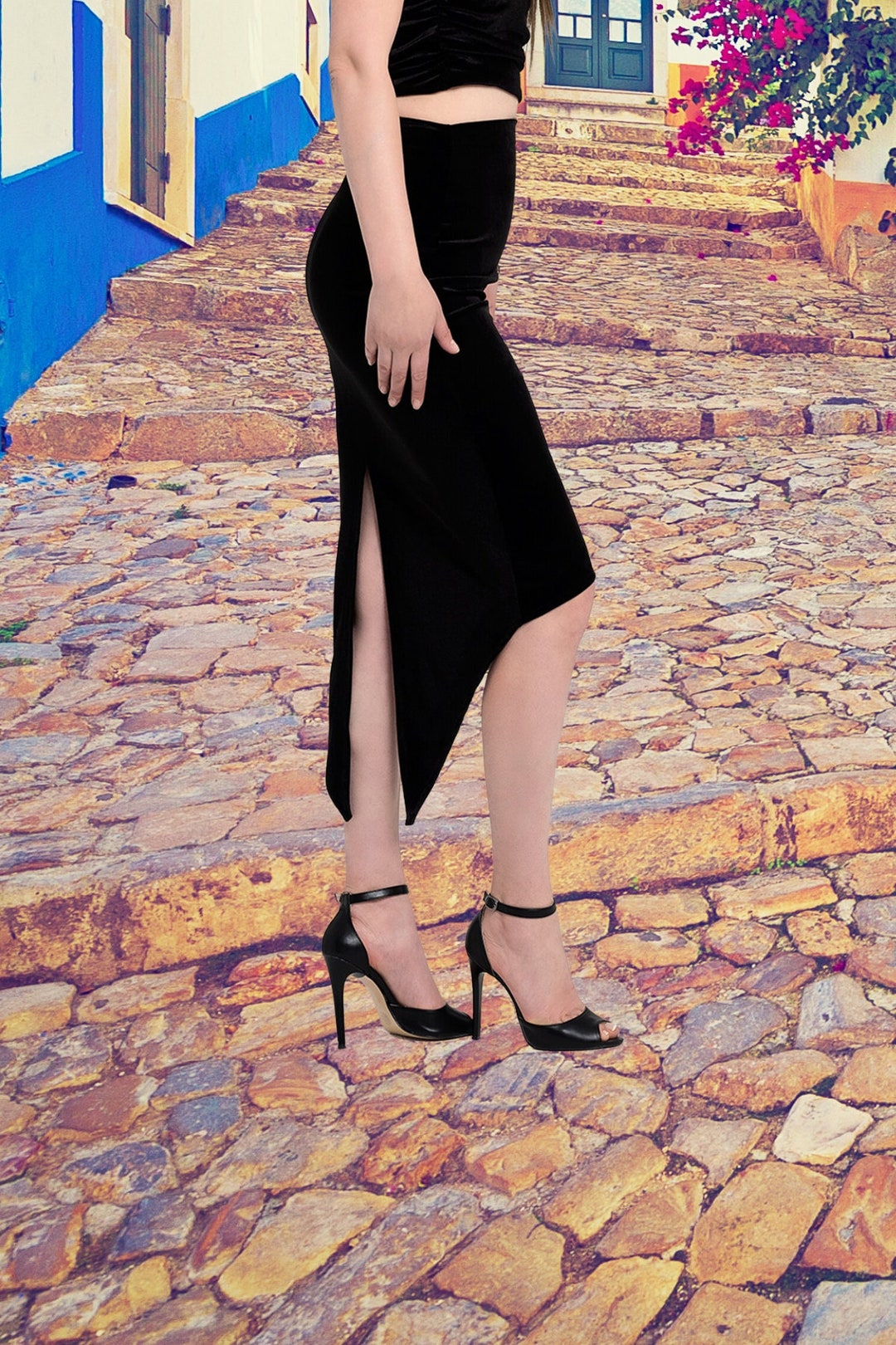 High-waist Black Velvet Argentine Tango Skirt, Elegant Dance Skirt - Etsy