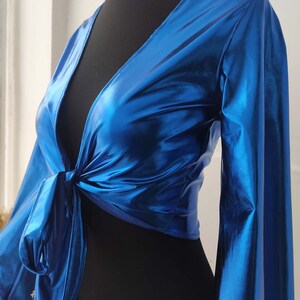 Gold Bell Sleeve Top, Gold Party Tops for Women, Women's Wrap Front Tie ...