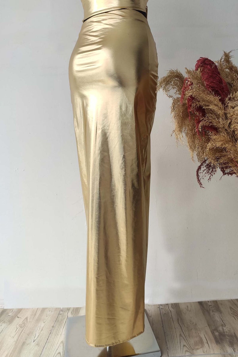Gold Maxi Skirt, Tango Skirt, Shiny Pencil Skirt, Gold Skirt With Slit ...