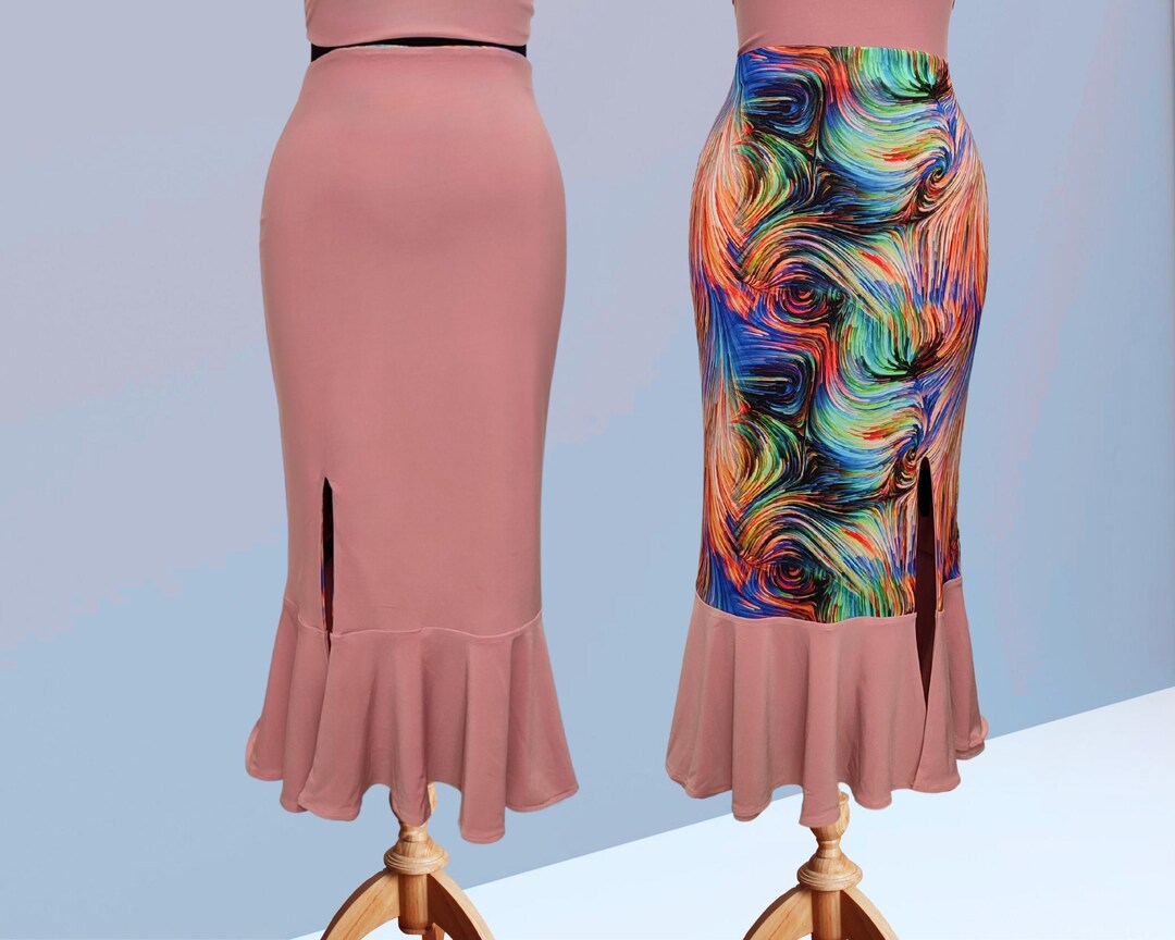 Argentine Tango Performance Skirt, Milonga Skirt Ruffle Hem and Side ...