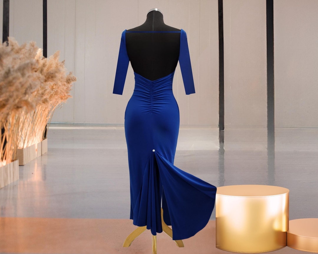 Royal Blue Backless Ruffled Tango Dress With Tale Slit, Includes Bra ...