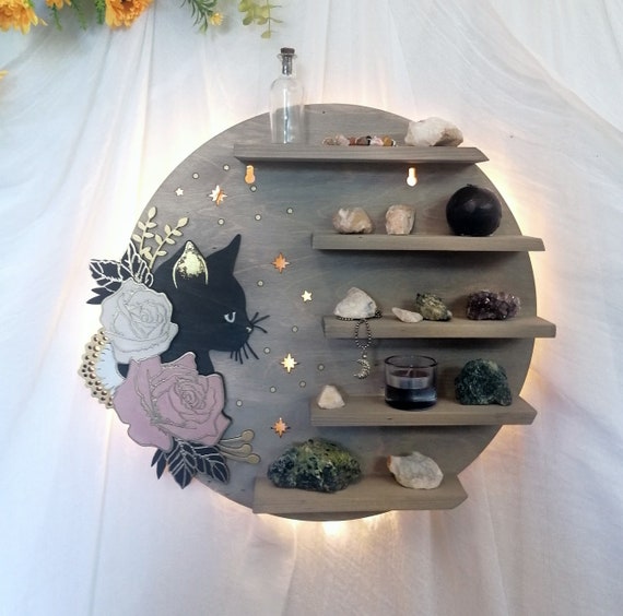 Cat Shelf Cat and Flowers Shelf Crystal Shelf Handmade - Etsy