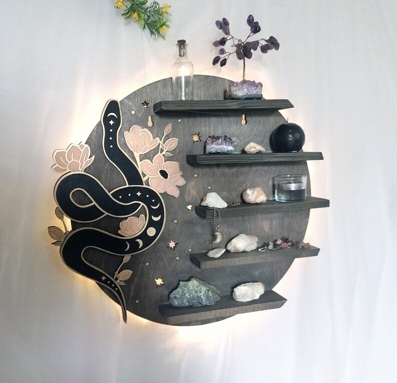 Snake Shelf, Flower Shelf, Moon Phase Decor, Crystal Shelf, Handmade ...