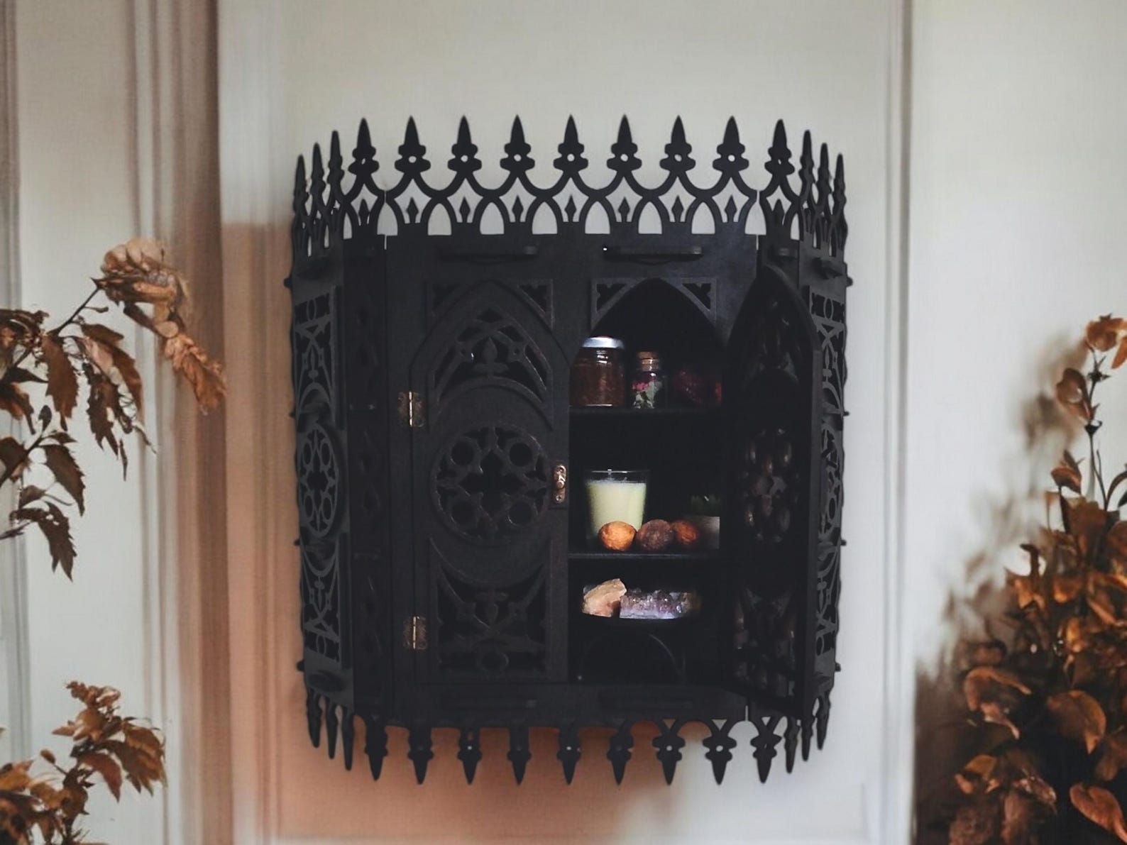 Gothic Apothecary Shelf , Black Vintage Storage Display , Crystal Shelf ...