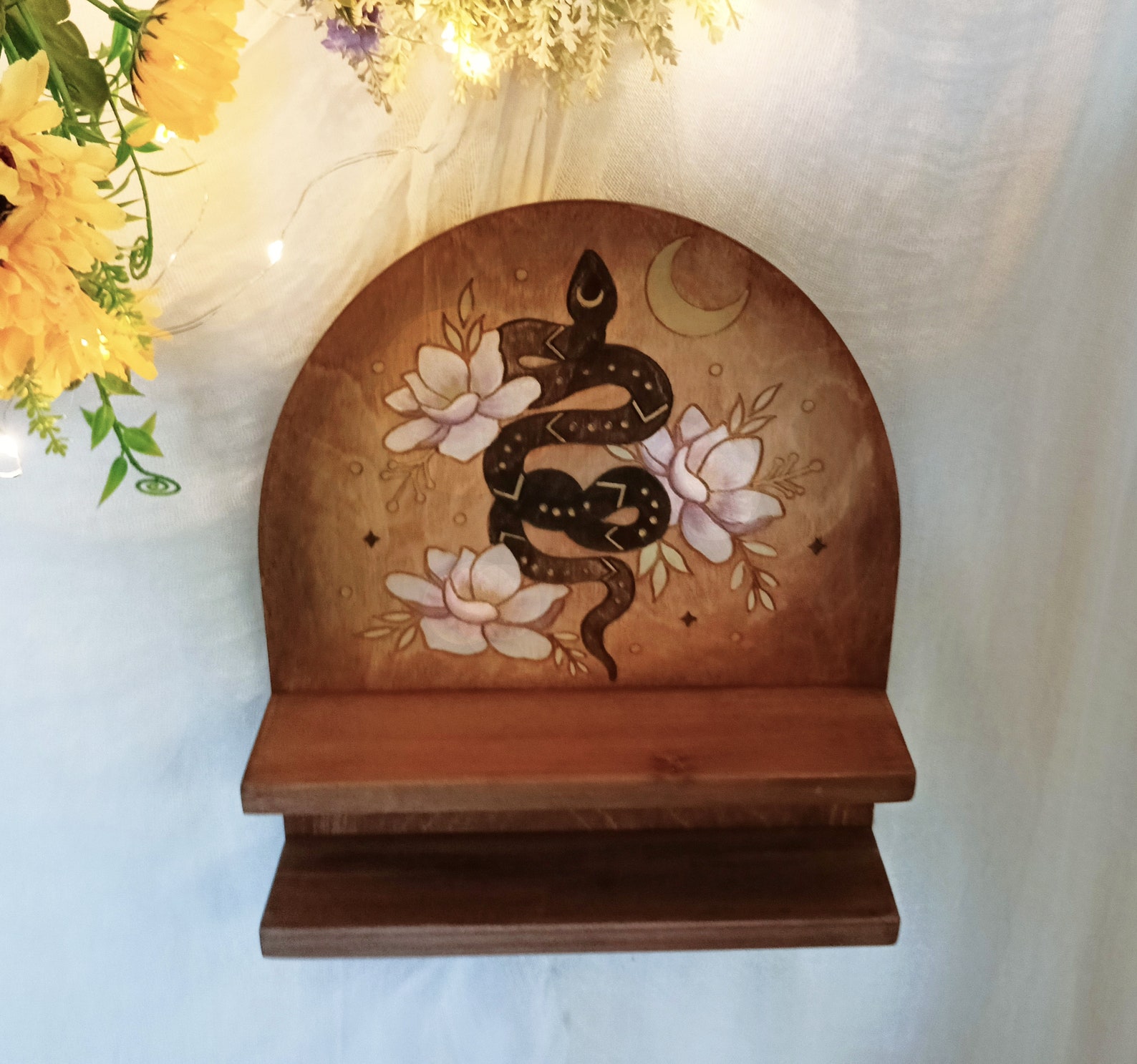 Snake Shelf, Moon Shelf, Crystal Shelf, Handmade Geometric Shelf, Witch ...