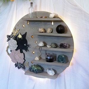 Cat Shelf, Cat and Flowers Shelf, Crystal Shelf, Handmade Geometric ...