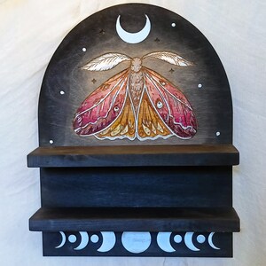 Golden Luna Moth Shelf, Moon Shelf, Crystal Shelf, Handmade Geometric ...