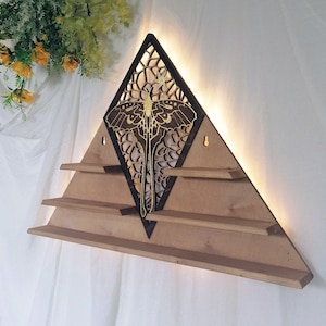 Golden Luna Moth Shelf, Moon Shelf, Crystal Shelf, Handmade Geometric ...
