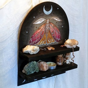 Golden Luna Moth Shelf, Moon Shelf, Crystal Shelf, Handmade Geometric ...
