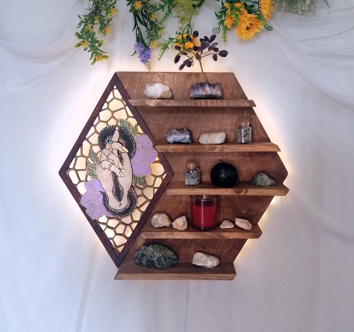Hand and Snake Shelf Moon Shelf Crystal Shelf Handmade - Etsy