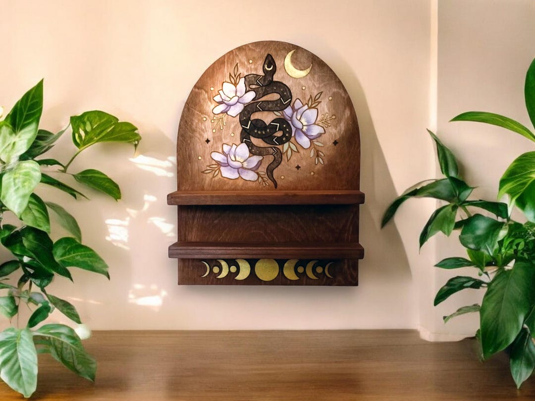 Snake Shelf, Moon Shelf, Crystal Shelf, Handmade Geometric Shelf, Witch ...