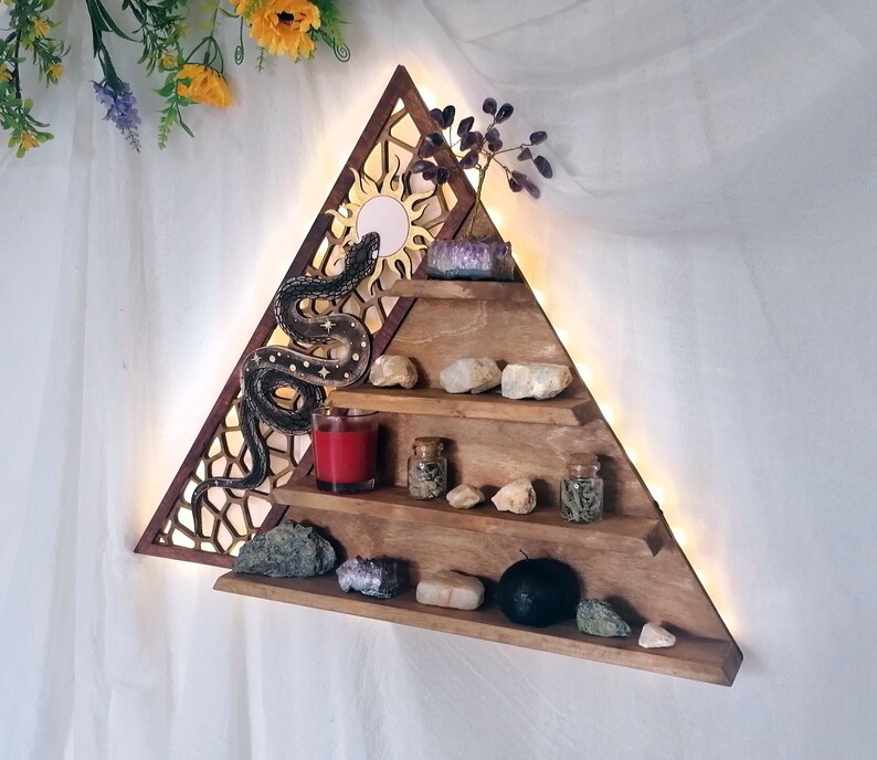 Sun and Snake Shelf, Moon Shelf, Crystal Shelf, Handmade Geometric ...