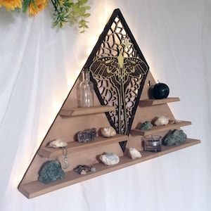 Golden Luna Moth Shelf, Moon Shelf, Crystal Shelf, Handmade Geometric ...