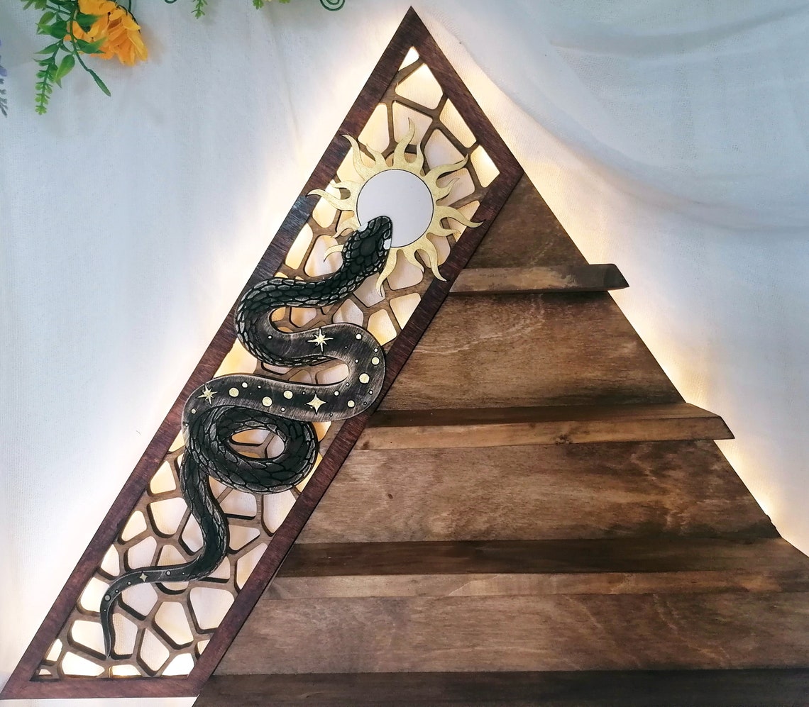 Sun and Snake Shelf, Moon Shelf, Crystal Shelf, Handmade Geometric ...