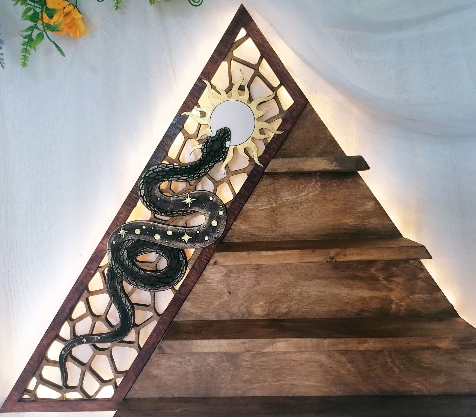 Sun and Snake Shelf, Moon Shelf, Crystal Shelf, Handmade Geometric ...