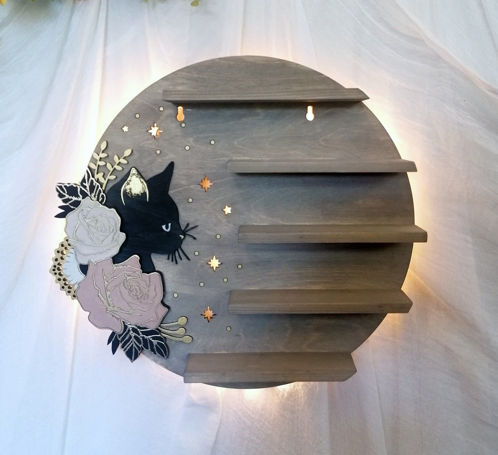 Cat Shelf Cat and Flowers Shelf Crystal Shelf Handmade - Etsy
