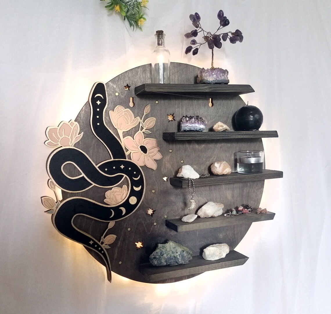 Snake Shelf Flower Shelf Moon Phase Decor Crystal Shelf - Etsy