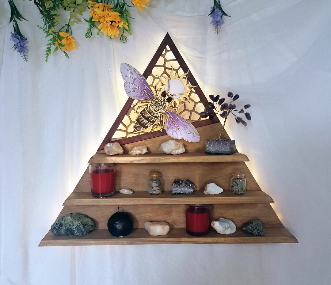 Golden Moth Shelf, Moon Shelf, Crystal Shelf, Handmade Geometric Shelf ...