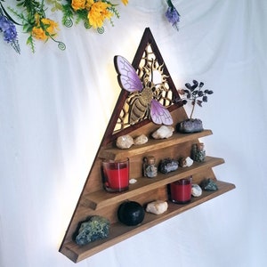 Golden Moth Shelf, Moon Shelf, Crystal Shelf, Handmade Geometric Shelf ...