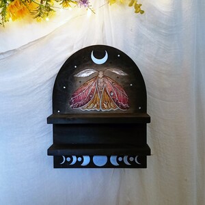 Golden Luna Moth Shelf, Moon Shelf, Crystal Shelf, Handmade Geometric ...