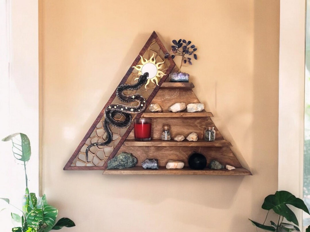 Sun and Snake Shelf, Moon Shelf, Crystal Shelf, Handmade Geometric ...