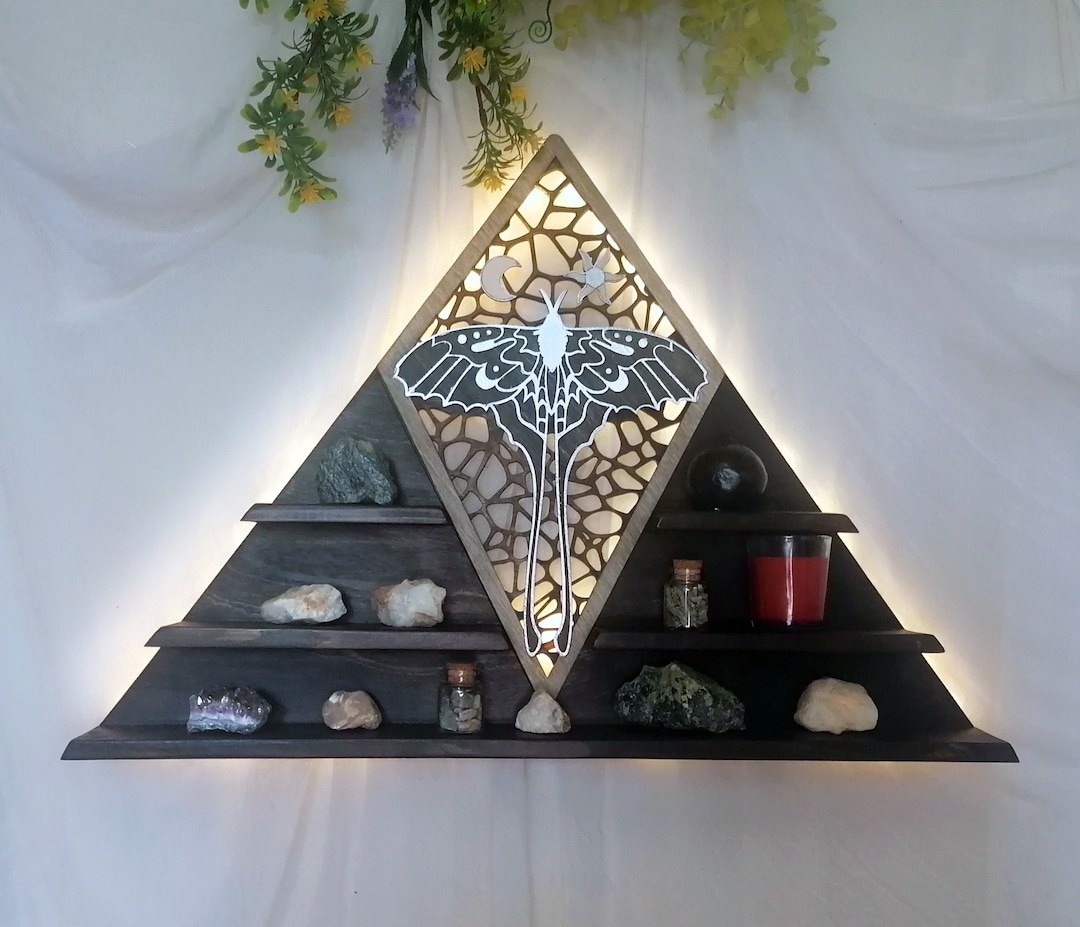 Silver Luna Moth Shelf, Moon Shelf, Crystal Shelf, Handmade Geometric ...