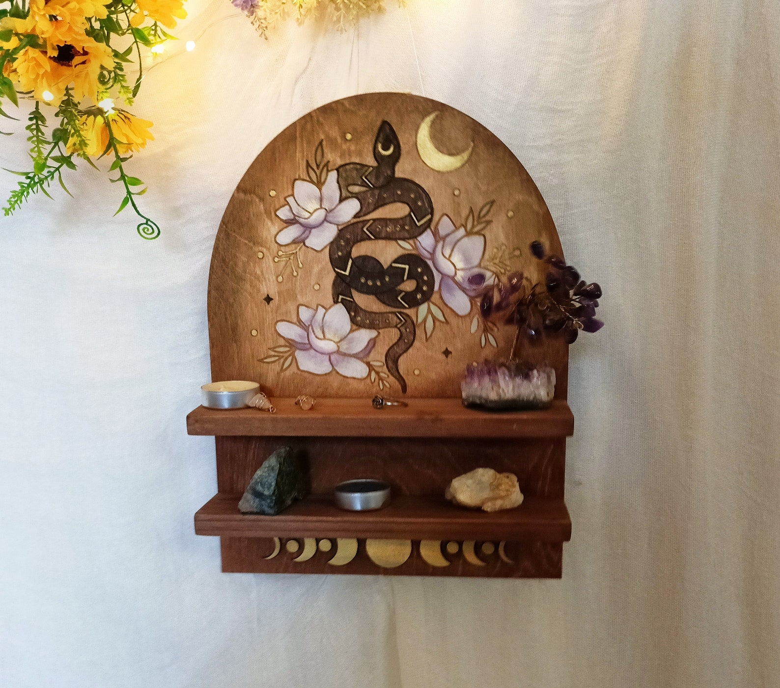 Snake Shelf, Moon Shelf, Crystal Shelf, Handmade Geometric Shelf, Witch ...