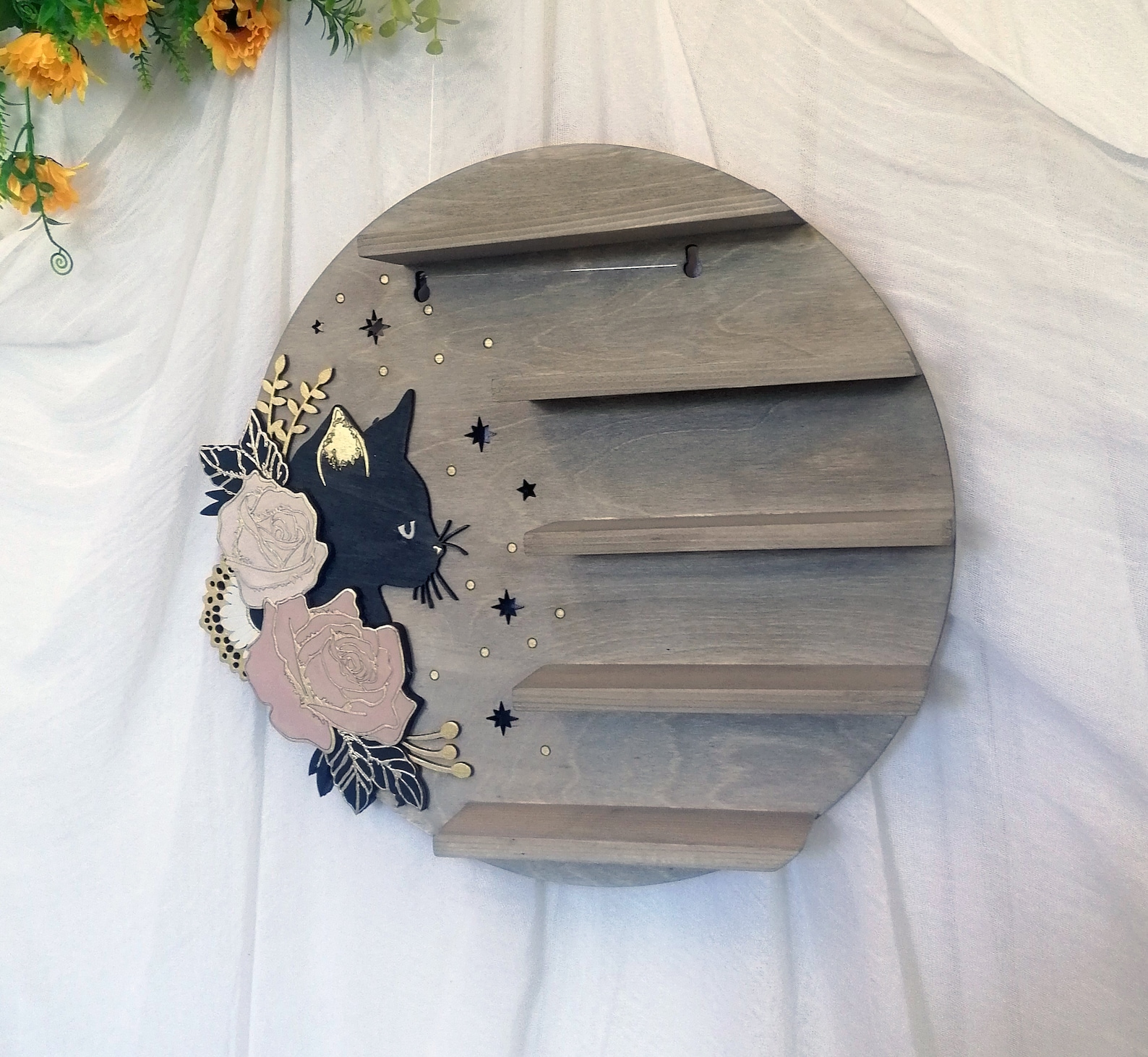 Cat Shelf Cat and Flowers Shelf Crystal Shelf Handmade - Etsy