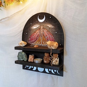 Golden Luna Moth Shelf, Moon Shelf, Crystal Shelf, Handmade Geometric ...