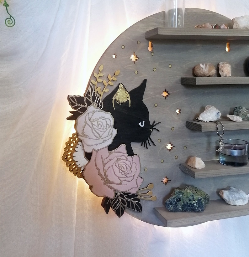 Cat Shelf Cat and Flowers Shelf Crystal Shelf Handmade - Etsy