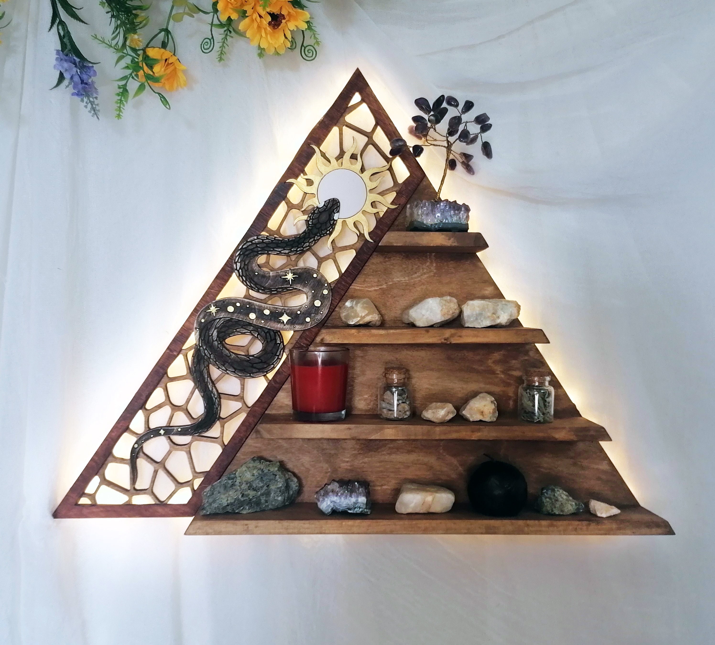 Sun and Snake Shelf, Moon Shelf, Crystal Shelf, Handmade Geometric ...