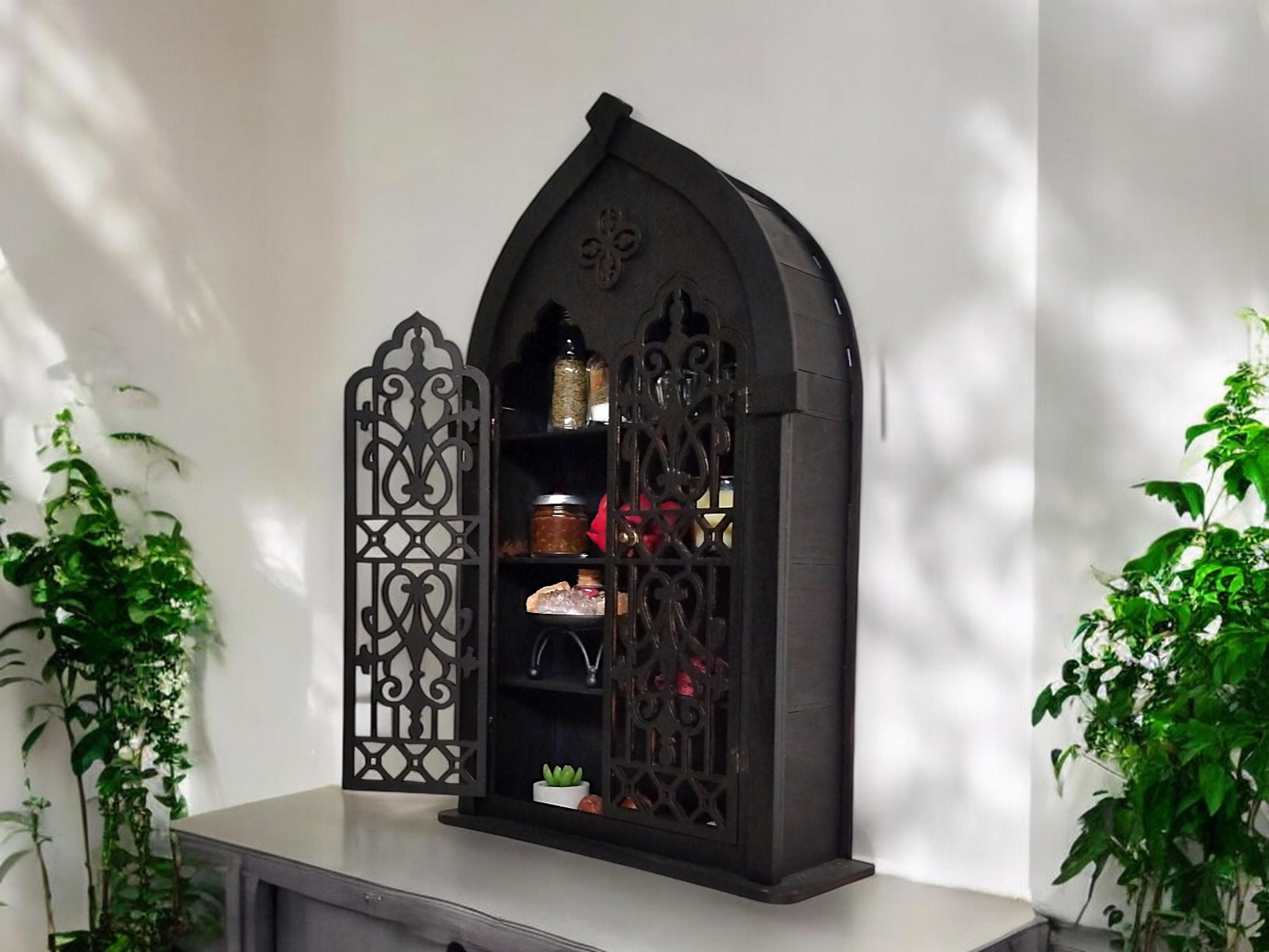 Gothic Apothecary Shelf , Black Vintage Storage Display , Crystal Shelf ...