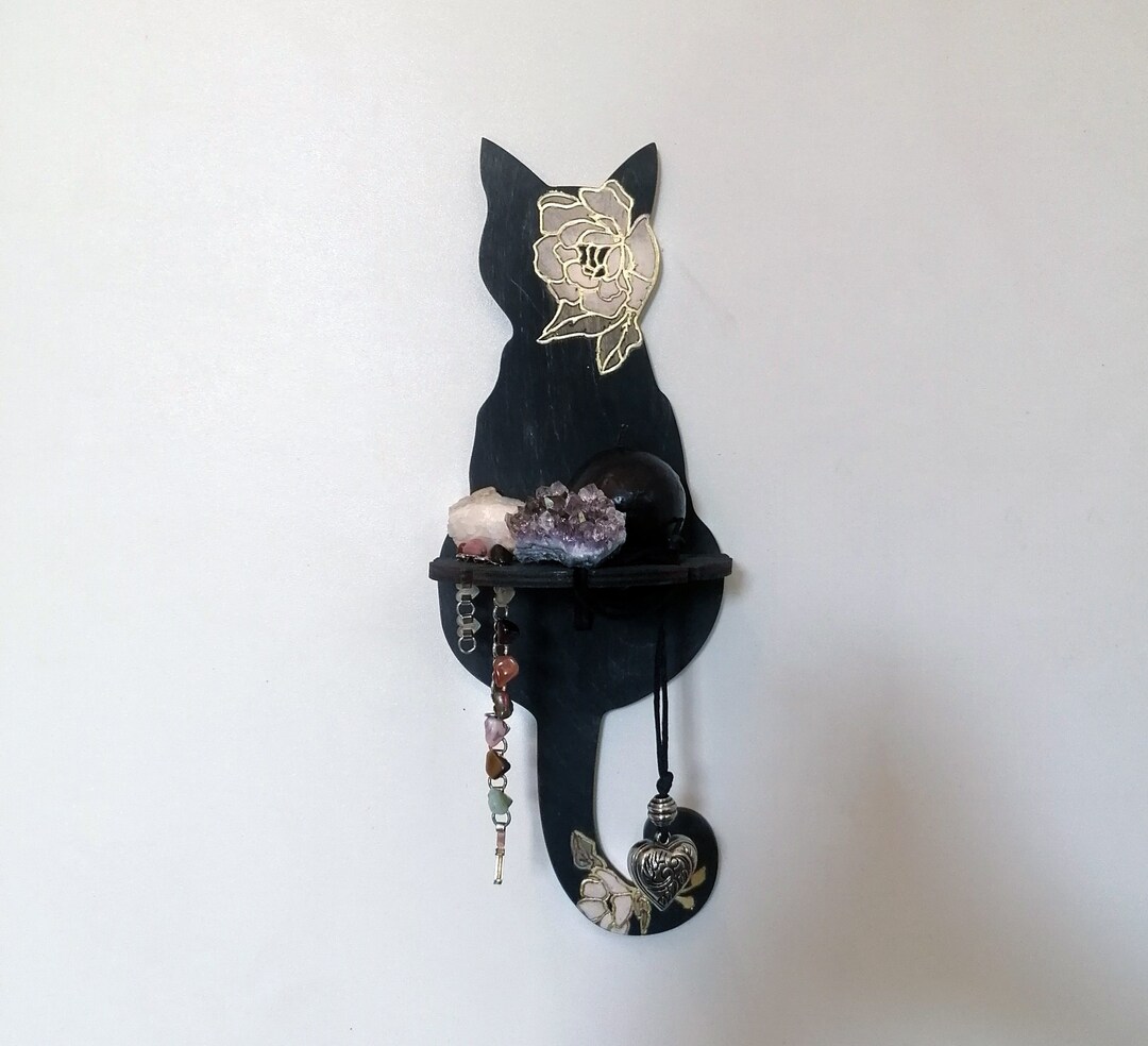 Cat Shelf, Cat Flower Shelf, Crystal Shelf, Handmade Geometric Shelf ...