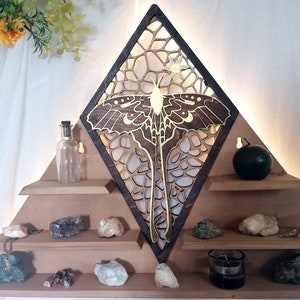 Golden Luna Moth Shelf, Moon Shelf, Crystal Shelf, Handmade Geometric ...