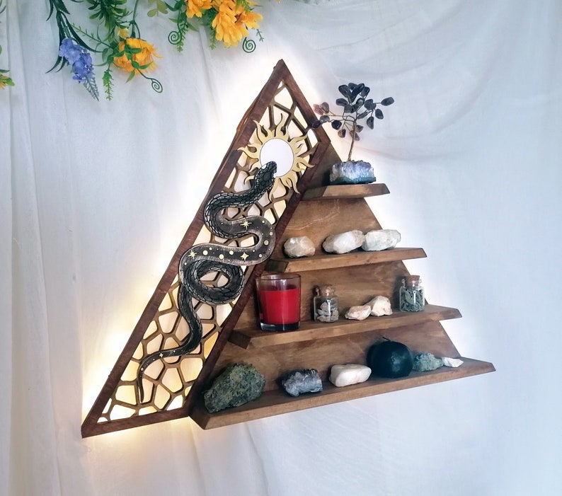 Sun and Snake Shelf, Moon Shelf, Crystal Shelf, Handmade Geometric ...