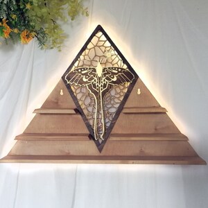 Golden Luna Moth Shelf, Moon Shelf, Crystal Shelf, Handmade Geometric ...