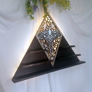 Silver Luna Moth Shelf, Moon Shelf, Crystal Shelf, Handmade Geometric ...