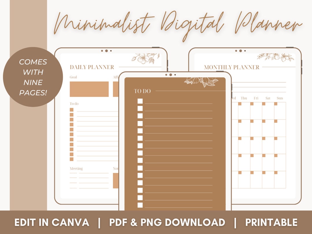 Minimalist Digital Planner, Canva Template, PNG Download, Aesthetic ...