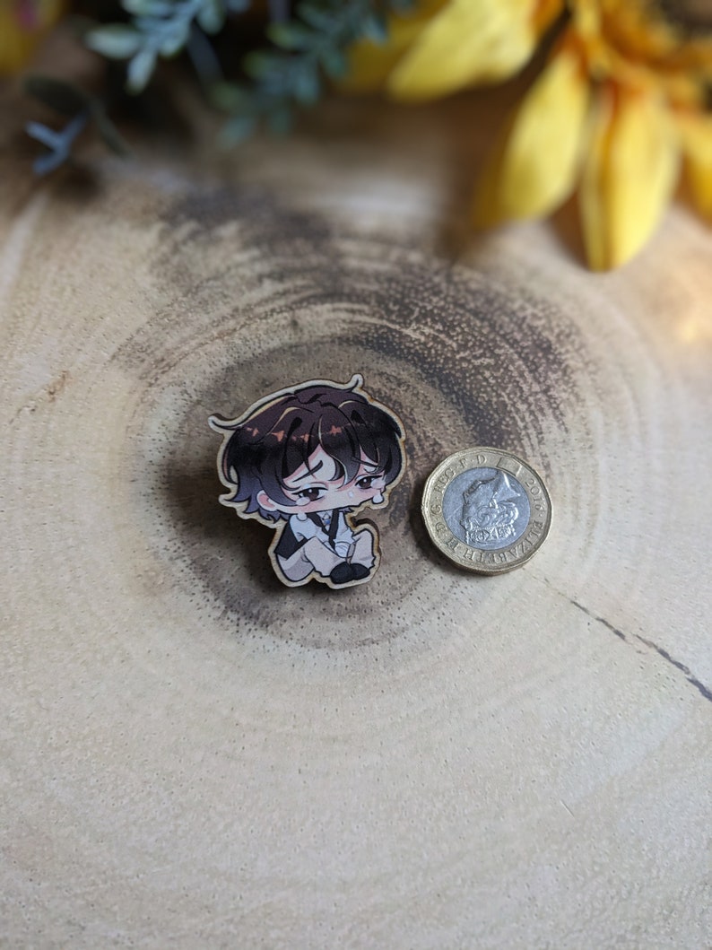 BSD - Dazai Osamu Wooden Pin Badge - Etsy