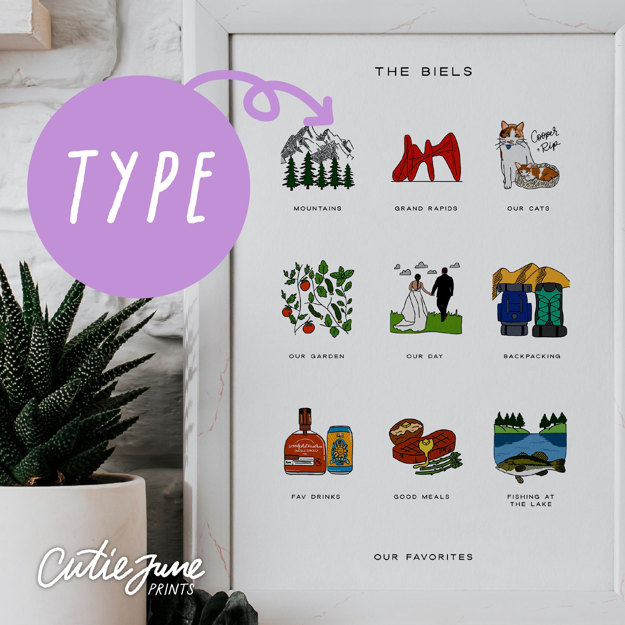 Custom Hand Drawn Illustration of Your Favorite Things Anniversary Gift ...