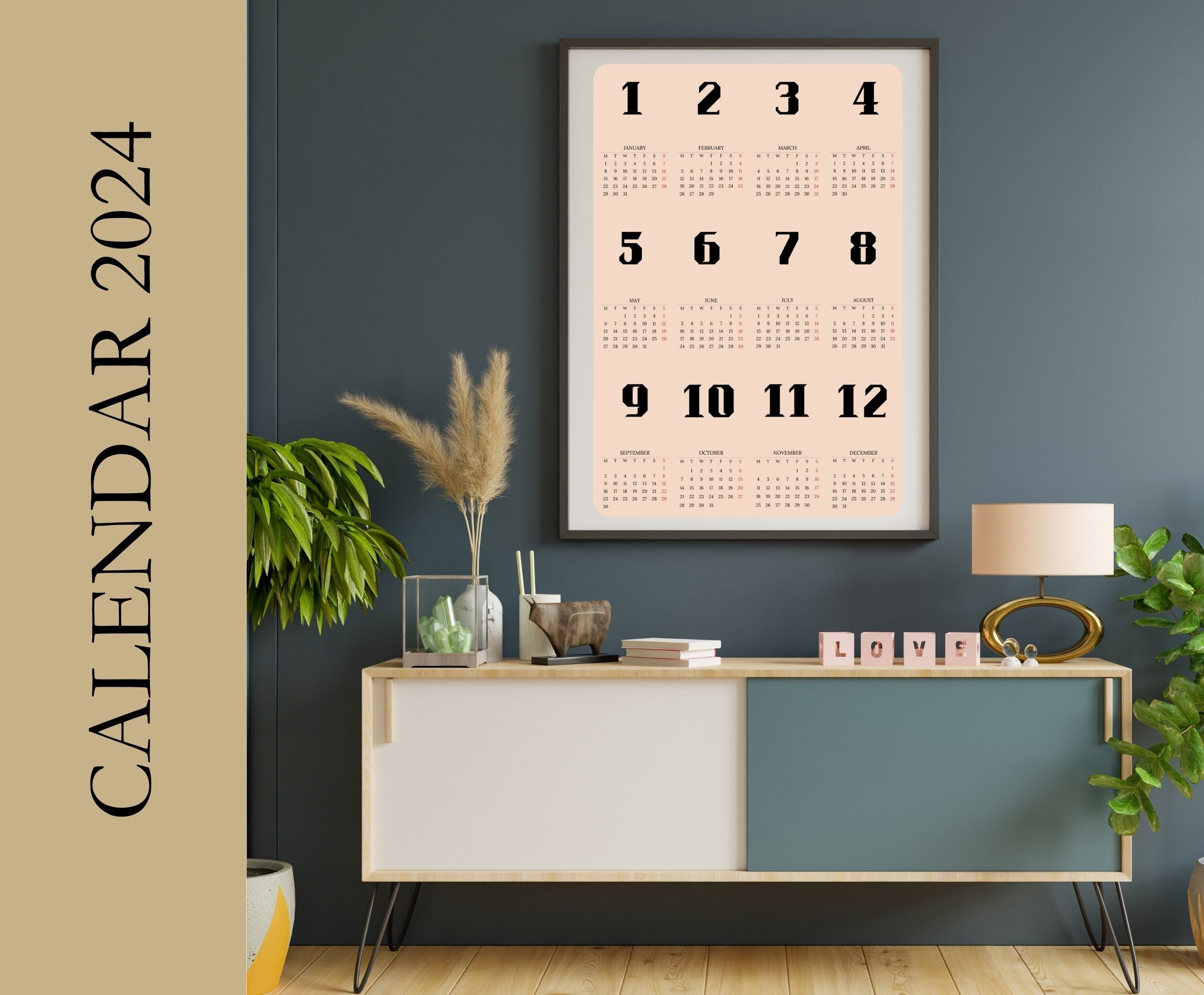2024 Minimalist Single-sheet Printable Calendar A3 Size Instant ...