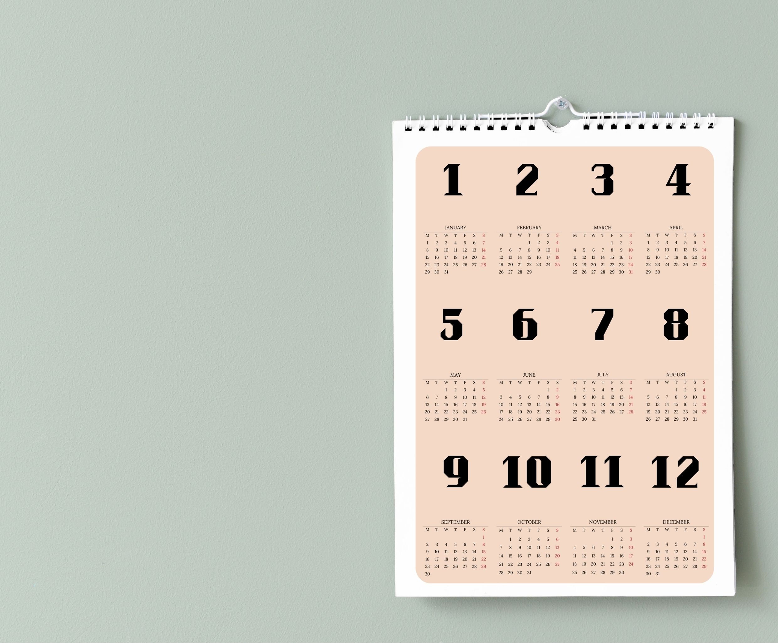 2024 Minimalist Single-sheet Printable Calendar A3 Size Instant ...