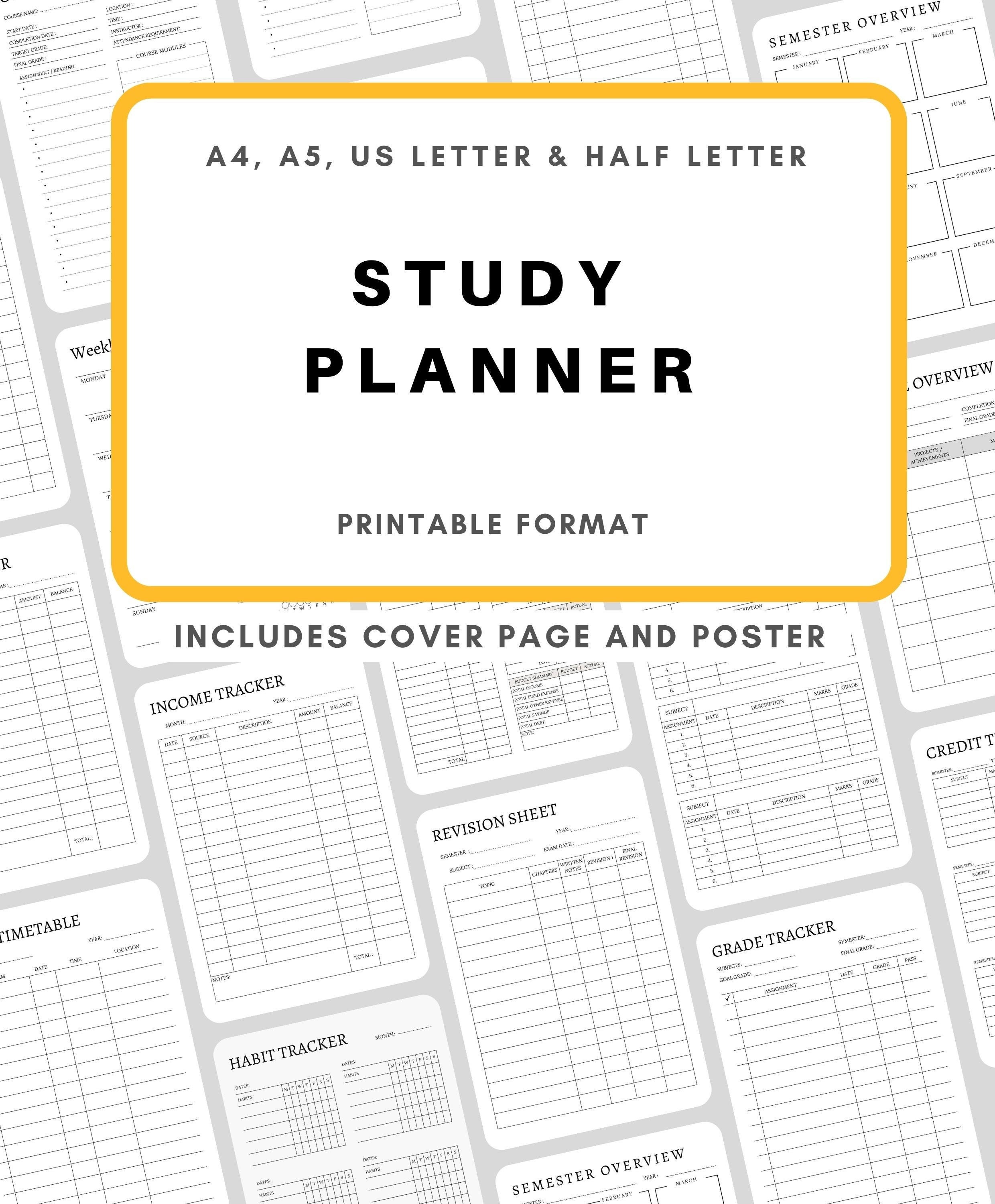 Undated Study Planner Printable Student Planner Assignment - Etsy
