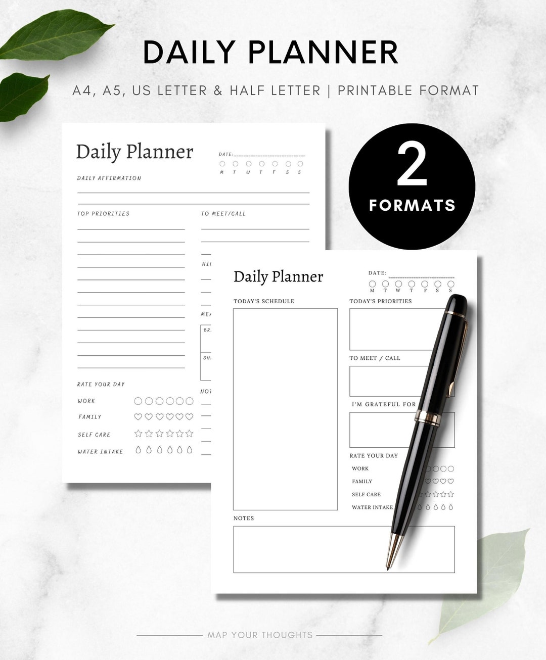 Undated Daily Printable Planner, Ruled & Unruled to Do List, Schedule ...