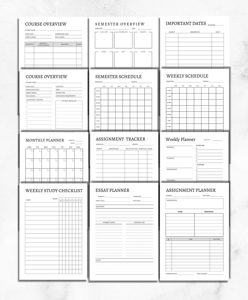 Undated Study Planner Printable Student Planner Assignment - Etsy