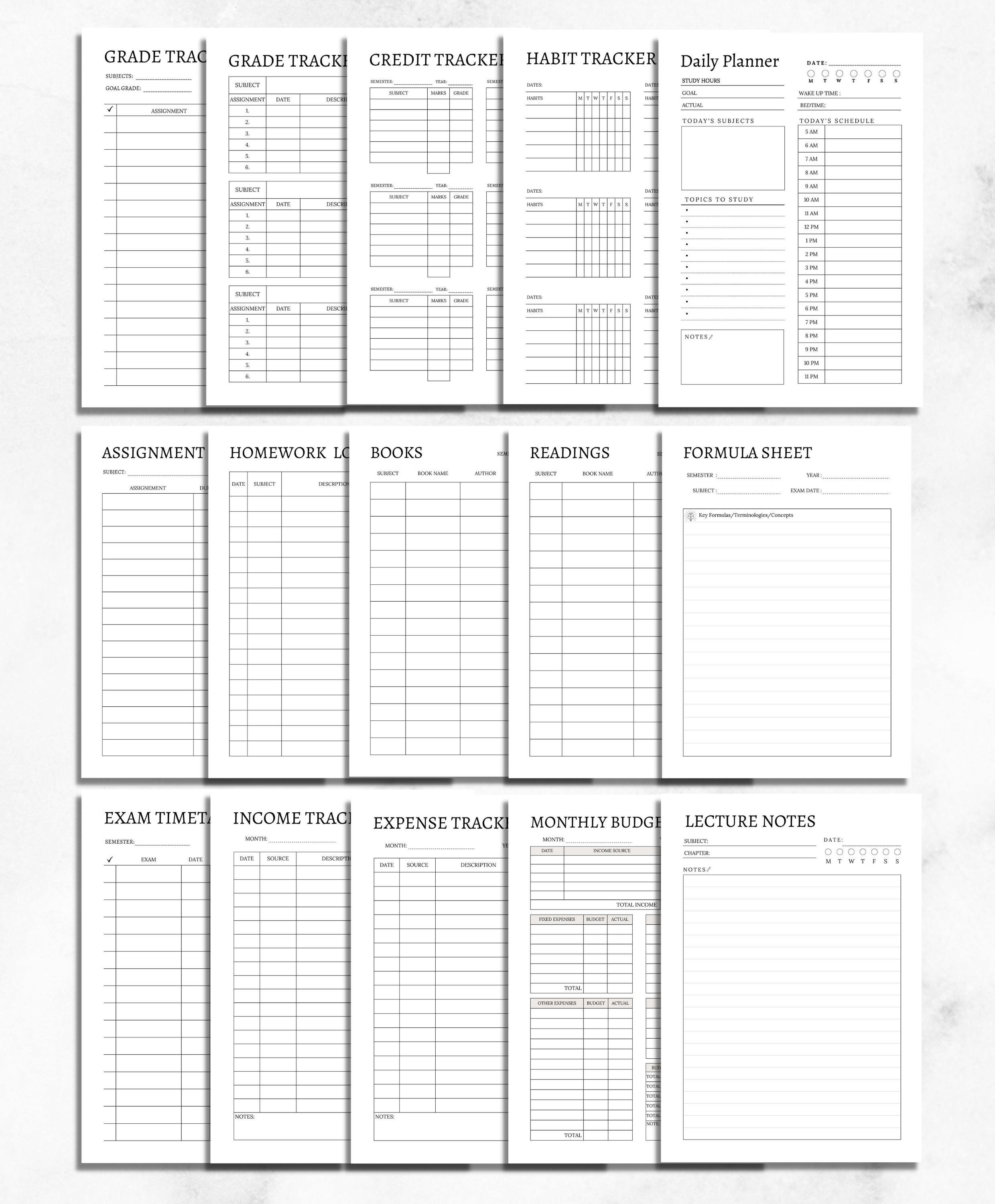 Undated Study Planner Printable Student Planner Assignment - Etsy