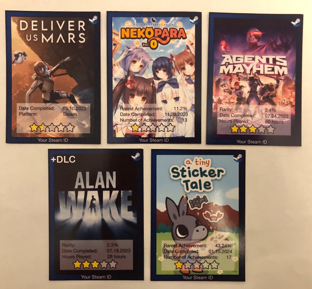 6 Personalised Steam Achievement Cards - Etsy