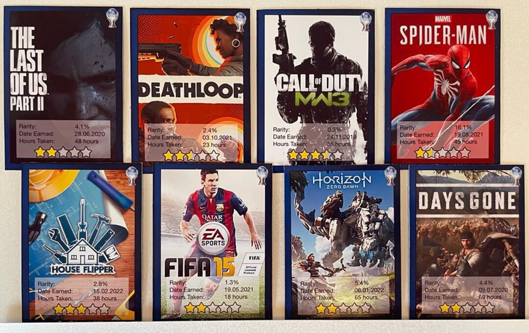 40 Personalised Platinum Trophy Cards - Etsy