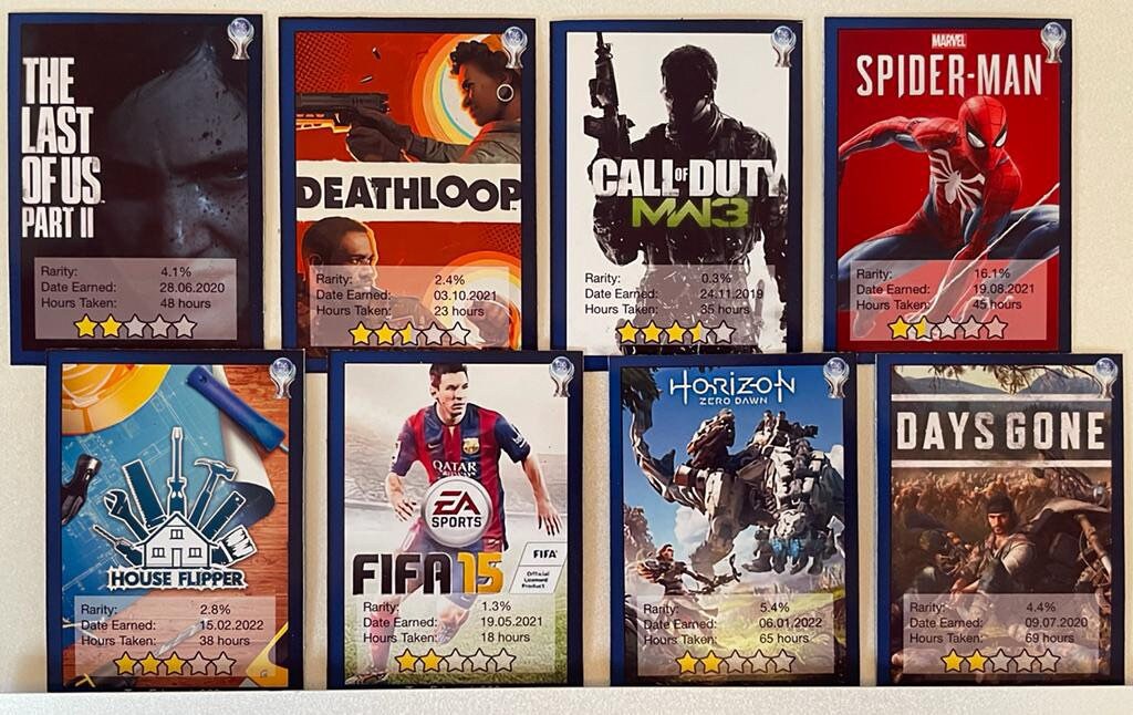 40 Personalised Platinum Trophy Cards - Etsy