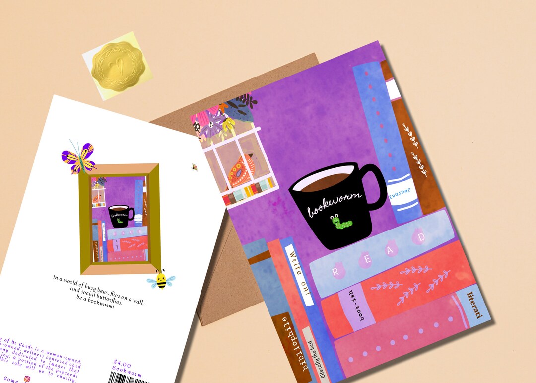 The Bookworm Card - Etsy